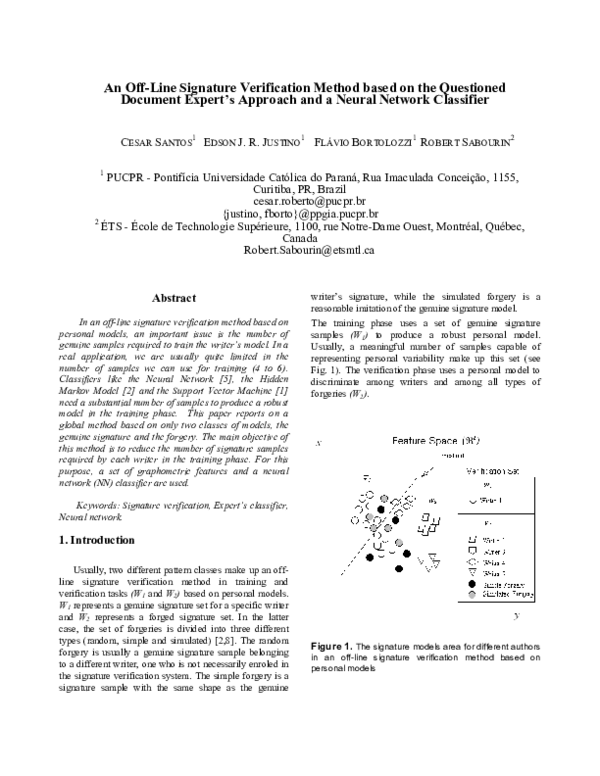 Pdf An Off Line Signature Verification Method Based On The Questioned