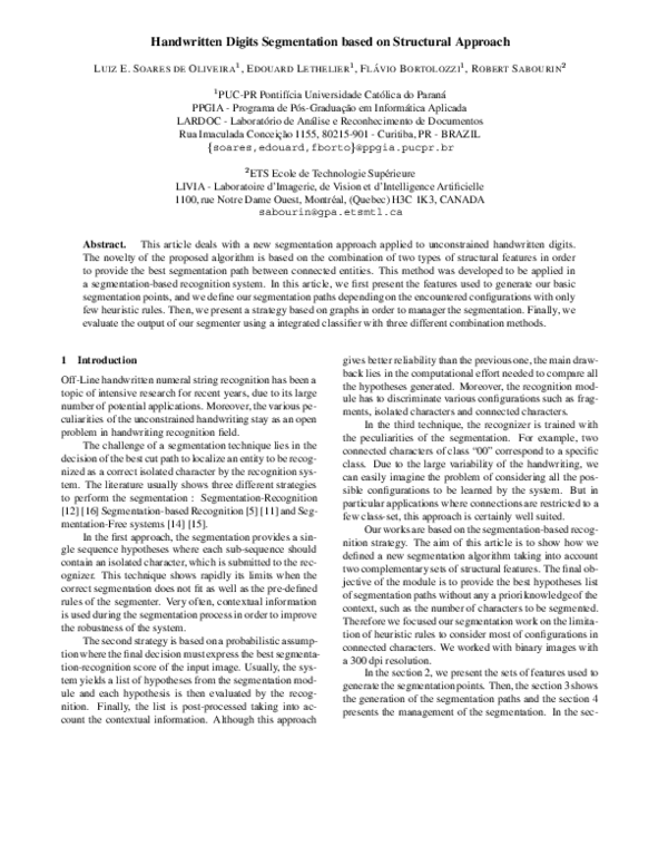 (PDF) Handwritten digits segmentation based on structural approach