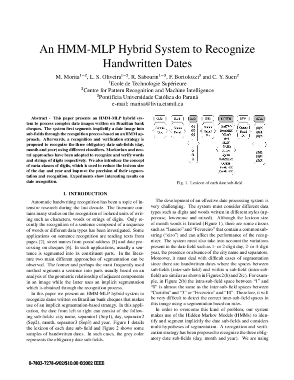 (PDF) An HMM-MLP hybrid system to recognize handwritten dates