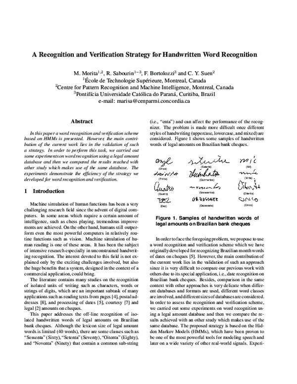 (PDF) A recognition and verification strategy for handwritten word ...