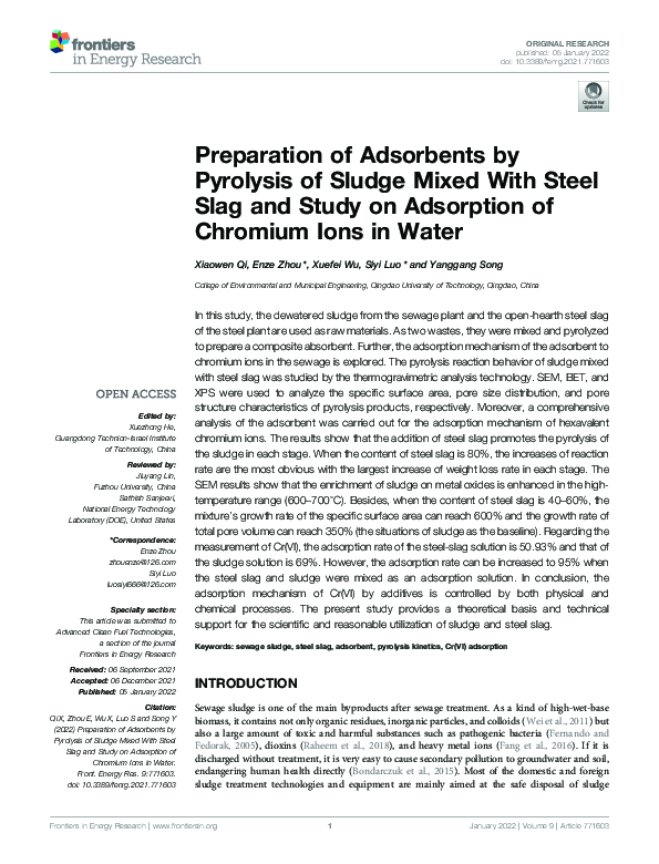 (PDF) Preparation of Adsorbents by Pyrolysis of Sludge Mixed With Steel ...