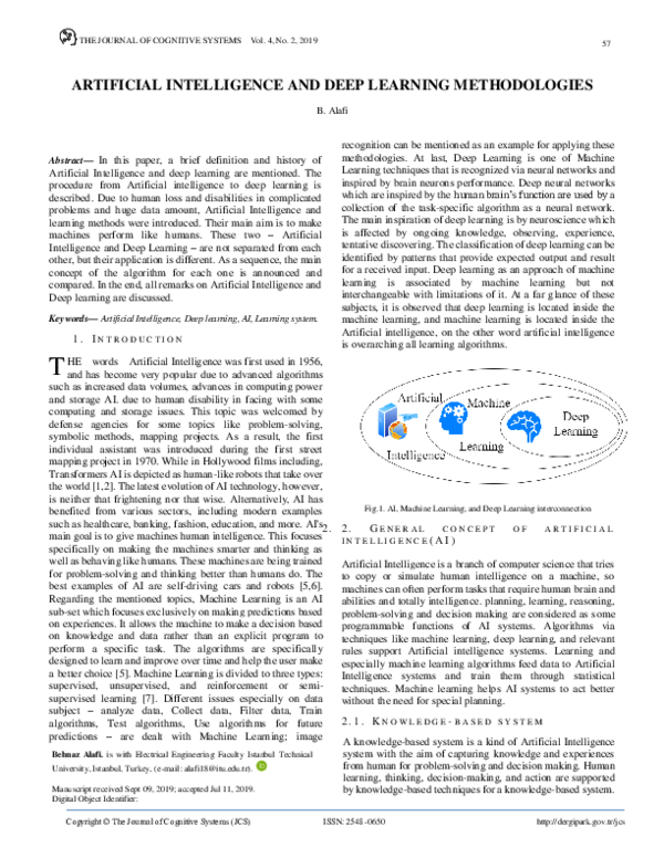 (PDF) Artificial Intelligence and Deep Learning Methodologies