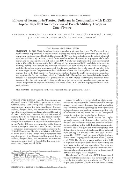 (PDF) Efficacy of Permethrin-Treated Uniforms in Combination with DEET ...