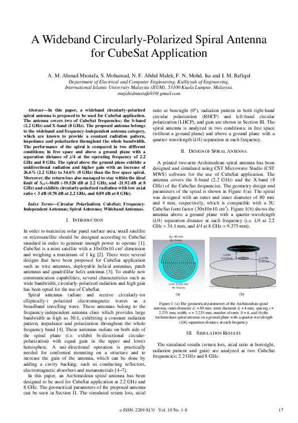 (PDF) A wideband circularly-polarized spiral antenna for CubeSat application