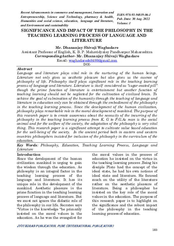 (PDF) Significance and Impact of the Philosophy in the Teaching ...