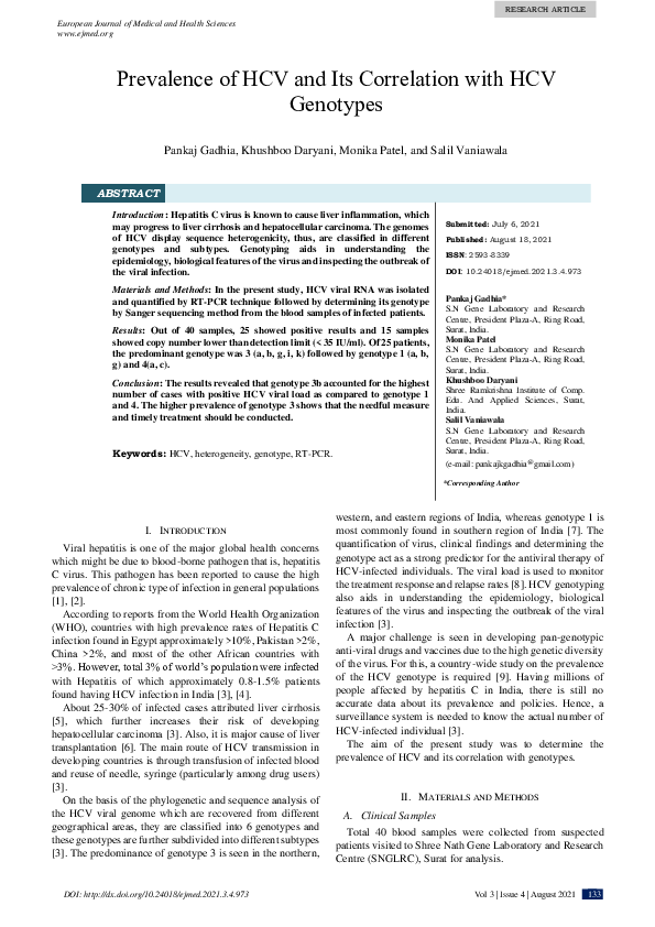 (PDF) Prevalence of HCV and Its Correlation with HCV Genotypes