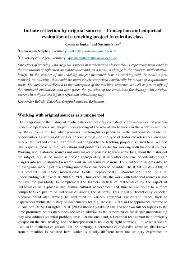 (PDF) Initiate reflection by original sources – Conception and ...