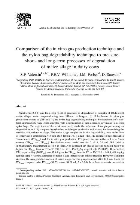 (PDF) Comparison of the in vitro gas production technique and the nylon ...