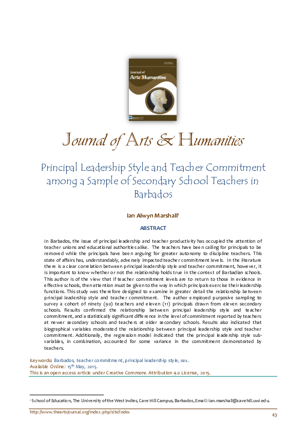 (PDF) Principal Leadership Style and Teacher Commitment among a Sample ...