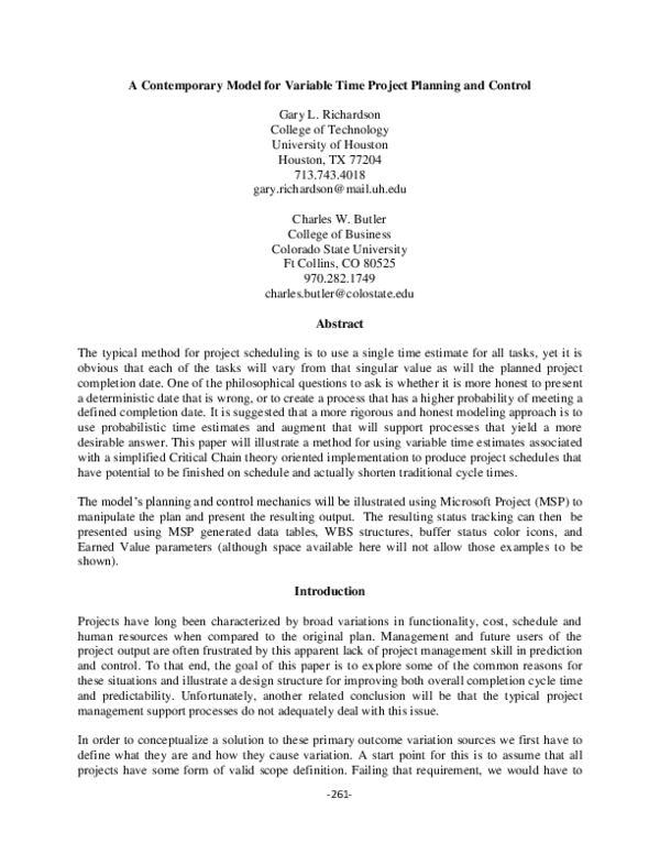 (PDF) A Contemporary Model for Variable Time Project Planning and Control