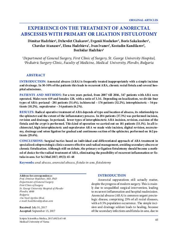(PDF) Experience on the treatment of anorectal abscesses with primary ...