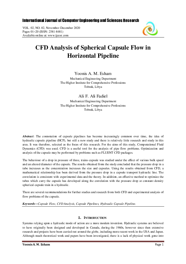 (PDF) CFD Analysis of Spherical Capsule Flow in Horizontal Pipeline