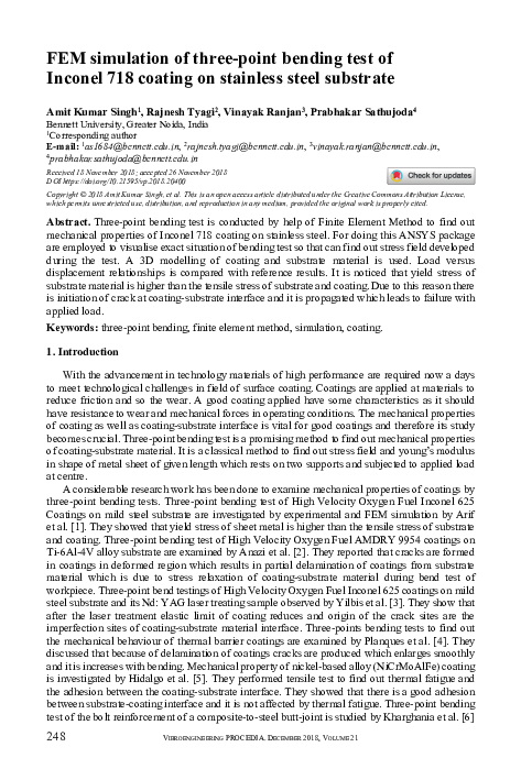 (PDF) FEM simulation of three-point bending test of Inconel 718 coating ...