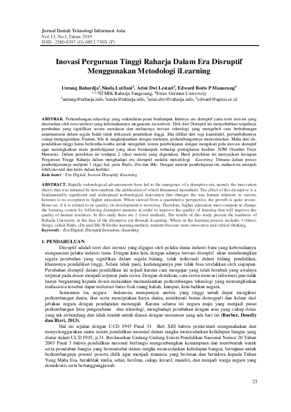 (PDF) Inovasi Perguruan Tinggi Raharja Dalam Era Disruptif Menggunakan ...