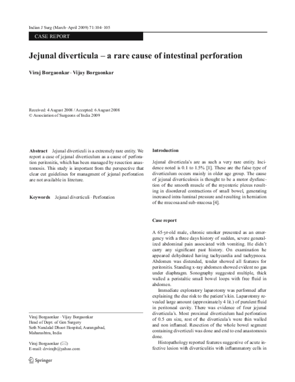 (PDF) Jejunal diverticula — a rare cause of intestinal perforation