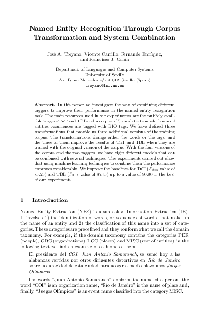 (PDF) Named Entity Recognition Through Corpus Transformation and System Combination