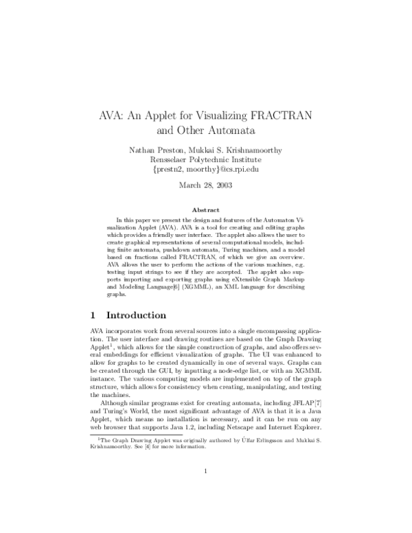 (PDF) AVA: An Applet for Visualizing FRACTRAN and Other Automata