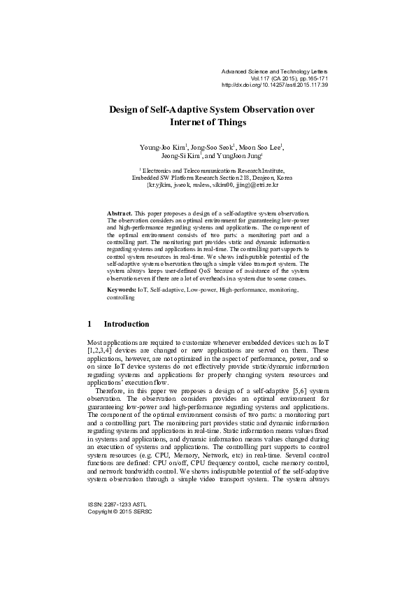 (PDF) Design of Self-Adaptive System Observation over Internet of Things