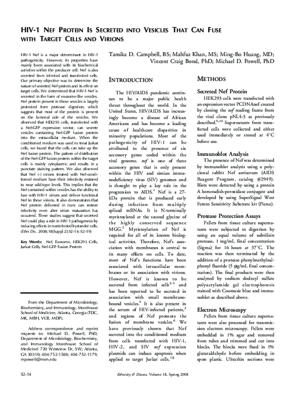 (PDF) HIV-1 Nef protein is secreted into vesicles that can fuse with ...