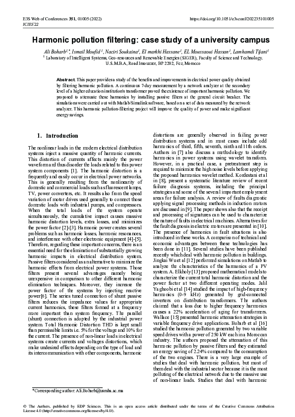(PDF) Harmonic pollution filtering: case study of a university campus