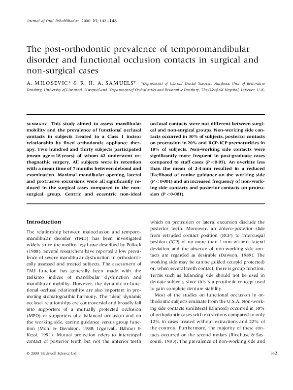 (PDF) The post-orthodontic prevalence of temporomandibular disorder and ...