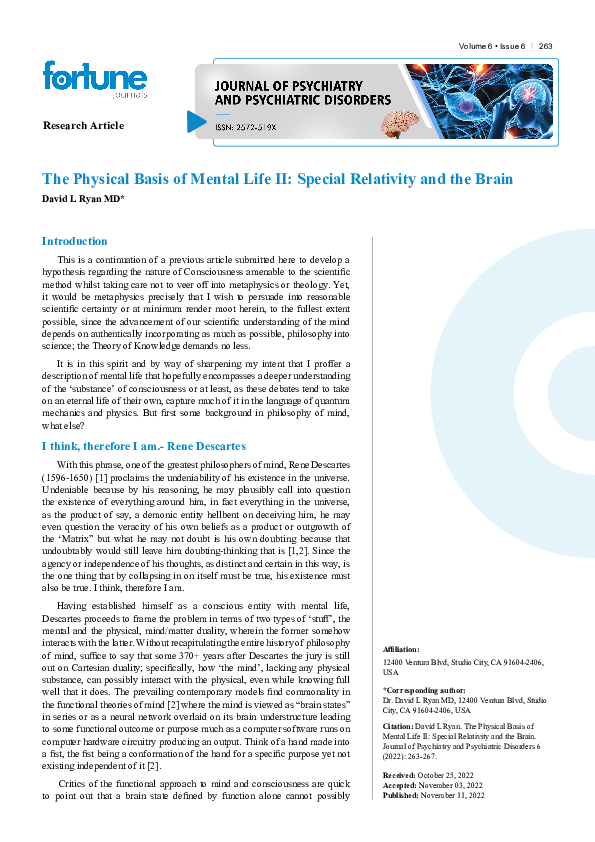 (PDF) The Physical Basis of Mental Life II: Special Relativity and the ...