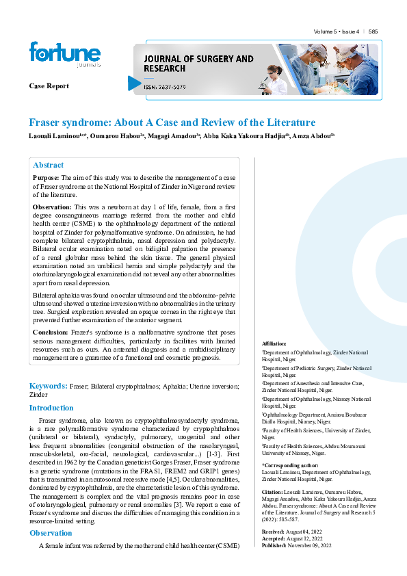 (PDF) Fraser syndrome: About A Case and Review of the Literature