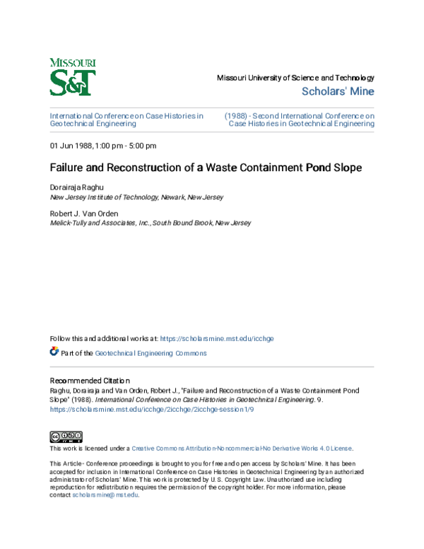(PDF) Failure and Reconstruction of a Waste Containment Pond Slope