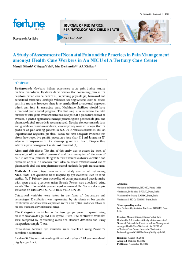 (PDF) A Study of Assessment of Neonatal Pain and the Practices in Pain ...