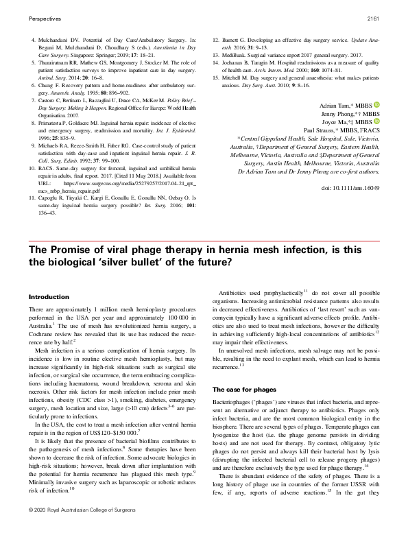 (PDF) The Promise of viral phage therapy in hernia mesh infection, is ...