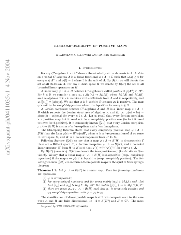 (PDF) On a characterization of positive maps