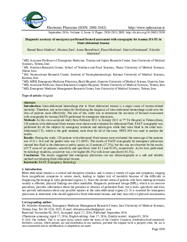 Diagnostic accuracy of emergency-performed focused assessment with ...