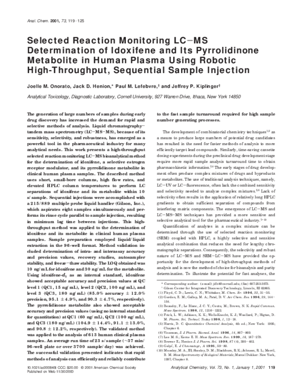 Pdf Selected Reaction Monitoring Lc−ms Determination Of Idoxifene And