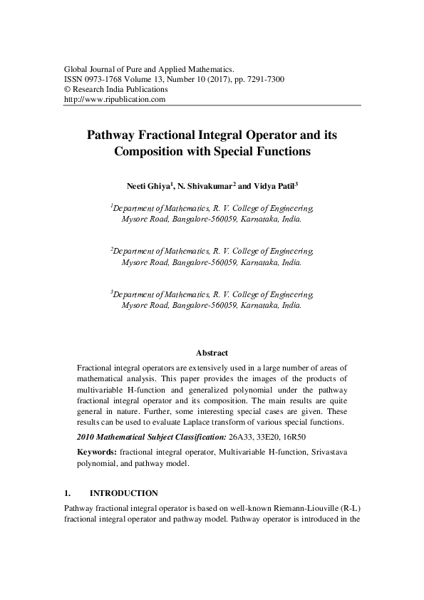 (PDF) Pathway Fractional Integral Operator and its Composition with Special Functions