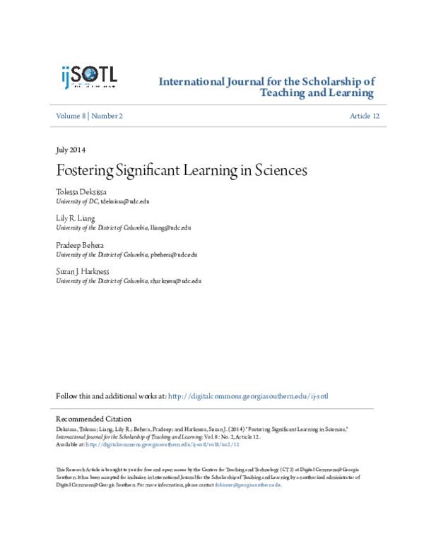 (PDF) Fostering Significant Learning in Sciences