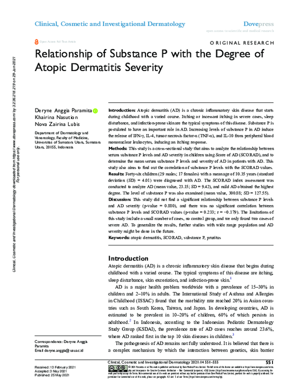 (PDF) Relationship of Substance P with the Degree of Atopic Dermatitis ...