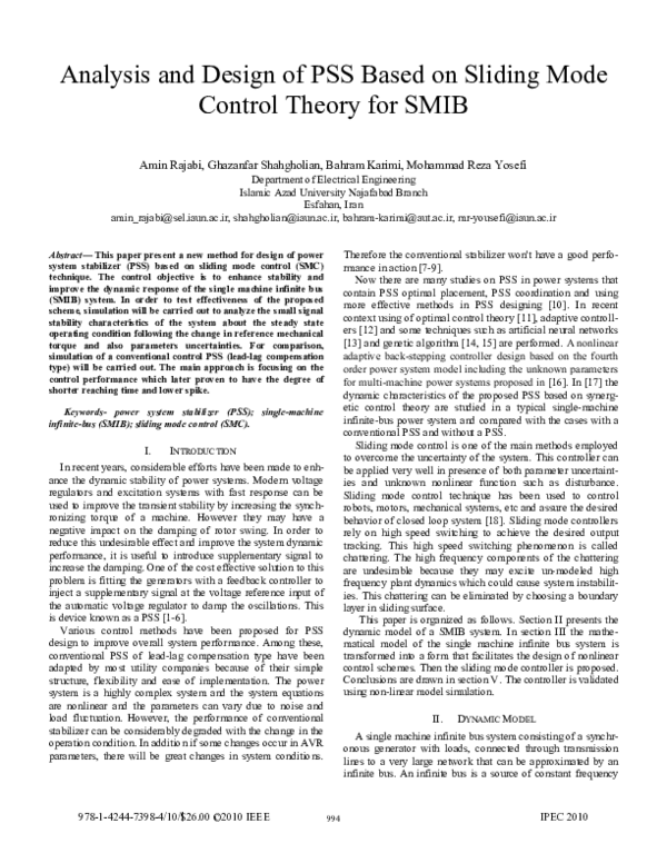 Pdf Analysis And Design Of Pss Based On Sliding Mode Control Theory