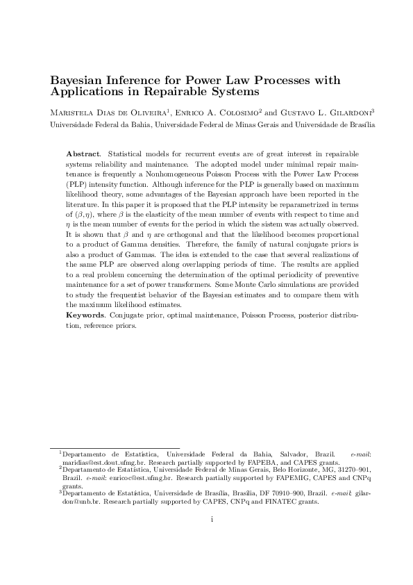 Pdf Bayesian Inference For Power Law Processes With Applications In Repairable Systems
