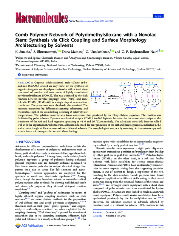 (PDF) Comb Polymer Network of Polydimethylsiloxane with a Novolac Stem ...