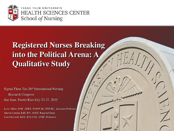 (PDF) Registered Nurses Breaking into the Political Arena: A ...