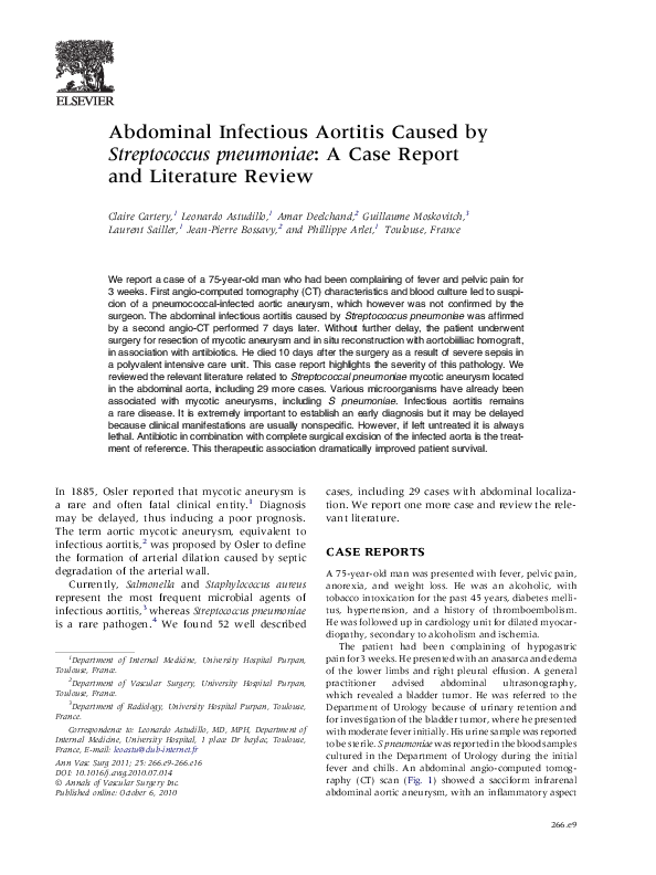 (PDF) Abdominal Infectious Aortitis Caused by Streptococcus pneumoniae ...