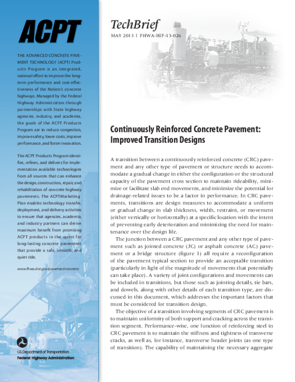 (PDF) Continuously Reinforced Concrete Pavement: Improved Transition ...