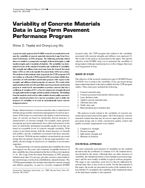 (PDF) Variability of Concrete Materials Data in Long-Term Pavement ...