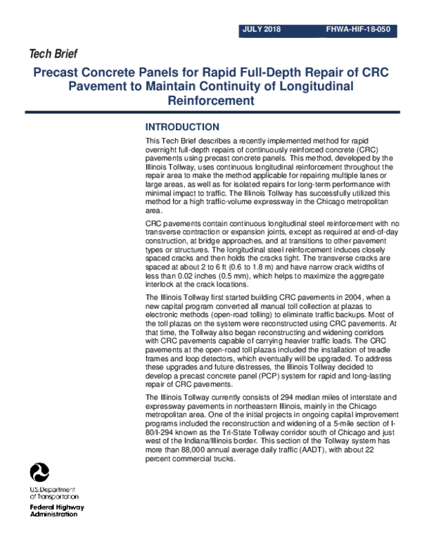 (PDF) Precast Concrete Panels for Rapid Full-Depth Repair of CRCP