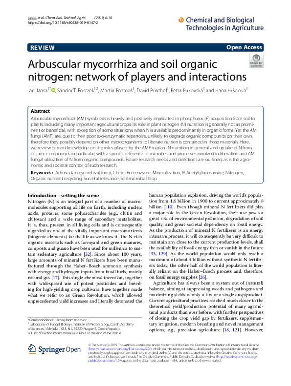 (PDF) Arbuscular mycorrhiza and soil organic nitrogen: network of players and interactions