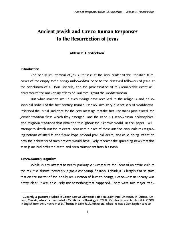 (PDF) Ancient Jewish and Greco-Roman Responses to the Resurrection of Jesus