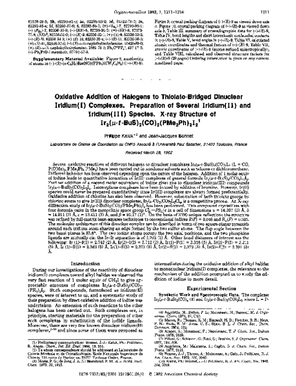 (PDF) Oxidative addition of halogens to thiolato-bridged dinuclear ...