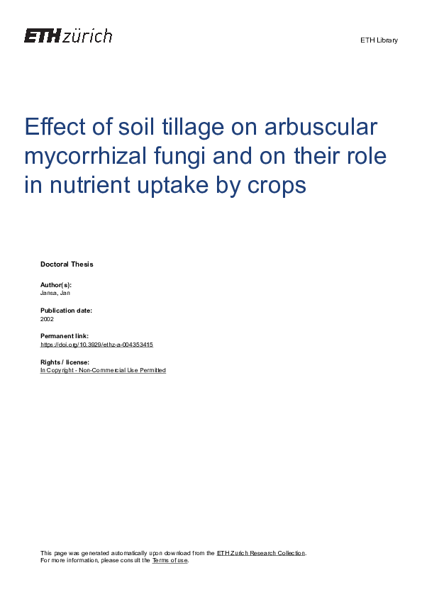 (PDF) Effect of soil tillage on arbuscular mycorrhizal fungi and on their role in nutrient ...