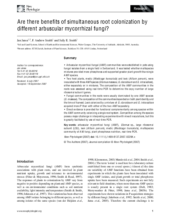 (PDF) Are there benefits of simultaneous root colonization by different arbuscular mycorrhizal ...