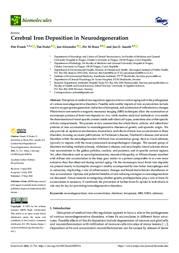 (PDF) Cerebral Iron Deposition in Neurodegeneration